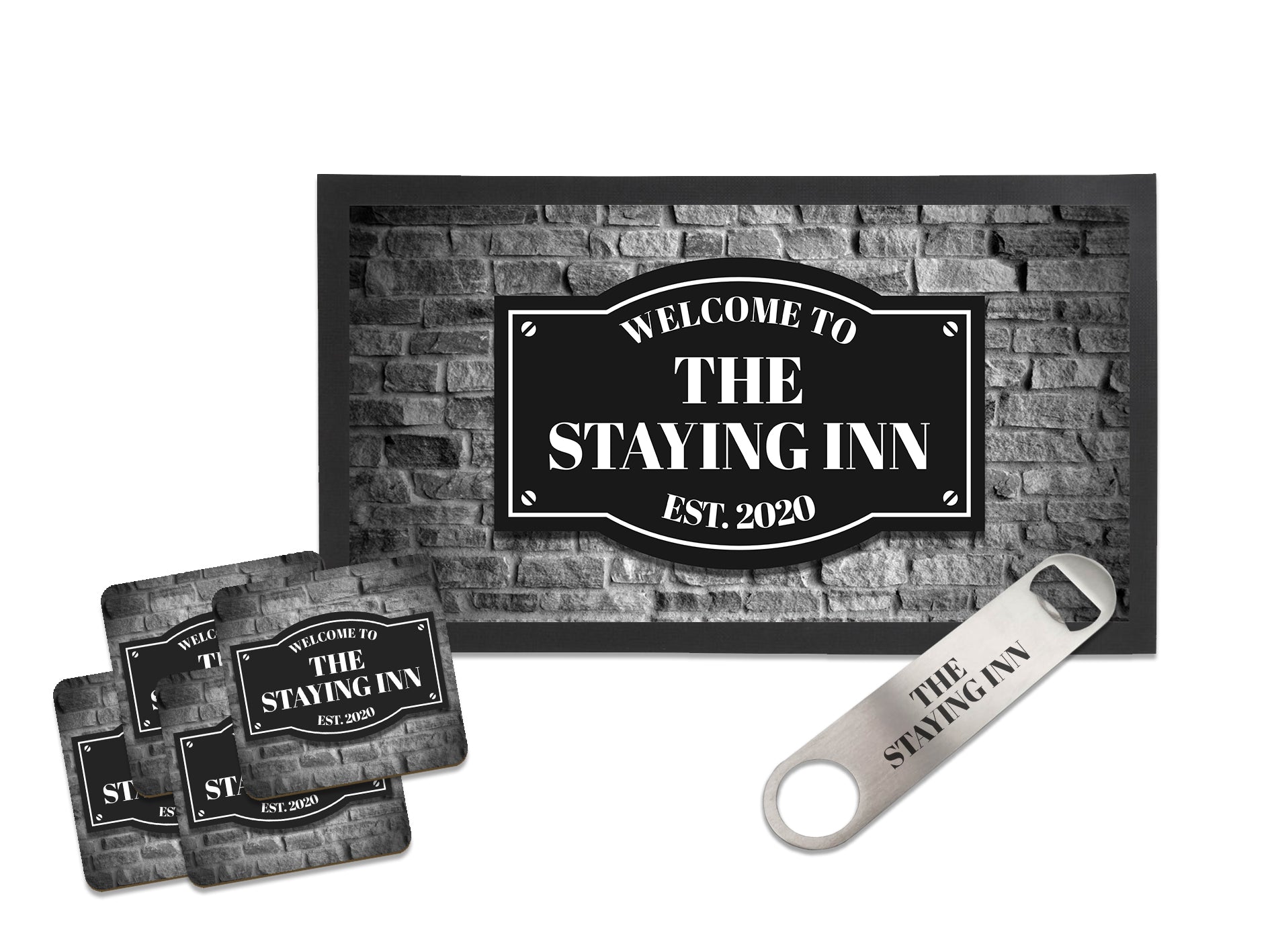 Personalised Brick Wall Home Bar Starter Gift Set Custom – Bar-Mats.co.uk