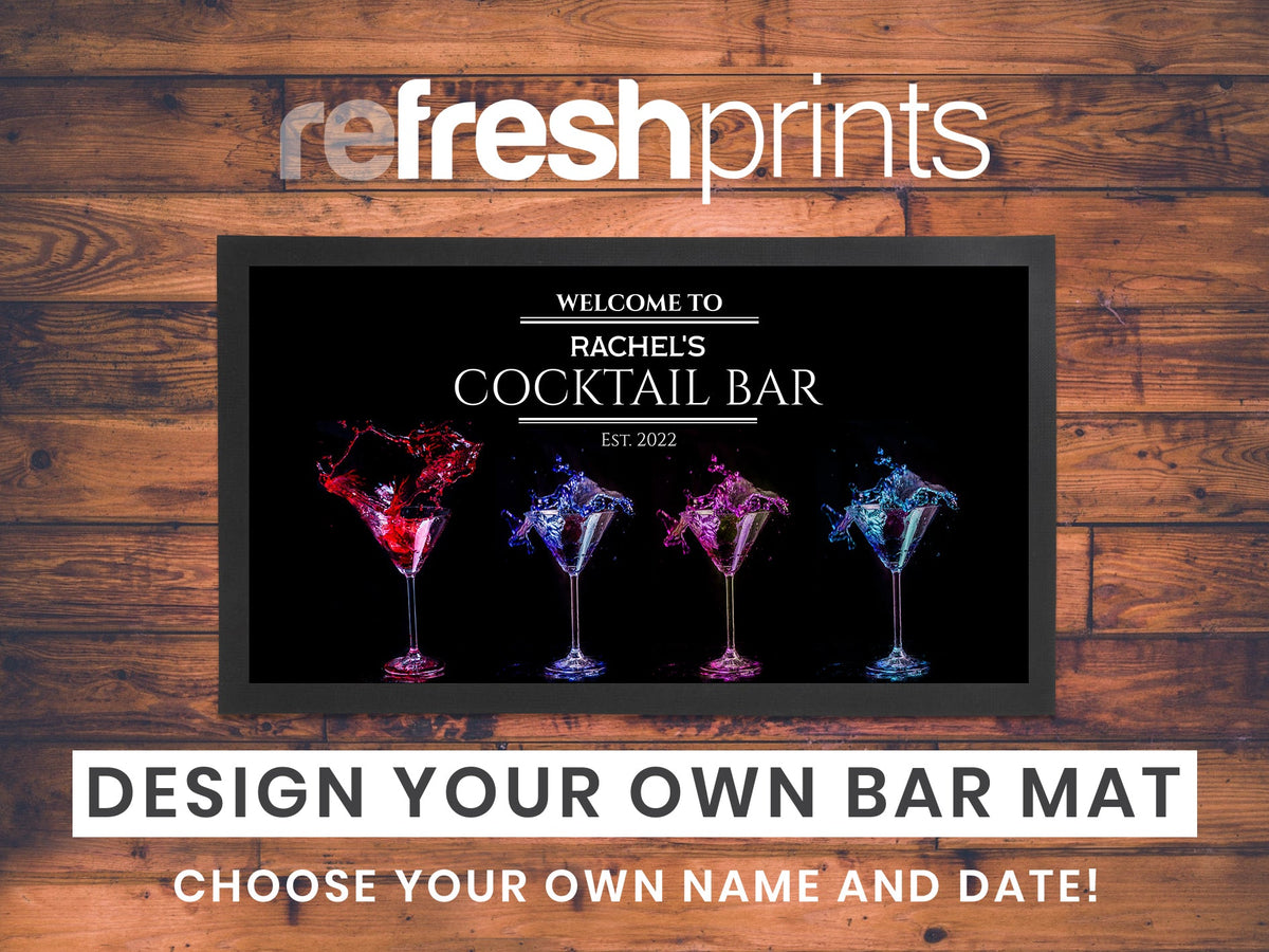 Personalised Cocktail Glasses Regular Bar Runner Custom – Bar-Mats.co.uk