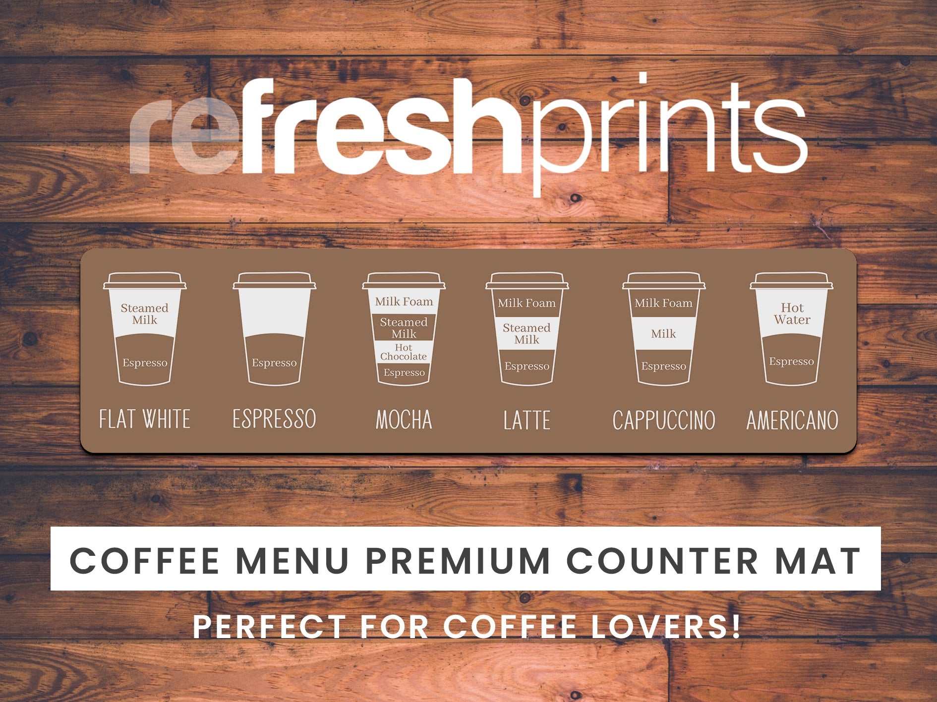 Personalised Coffee Menu Beige Premium Counter Mat Custom – Bar-Mats.co.uk