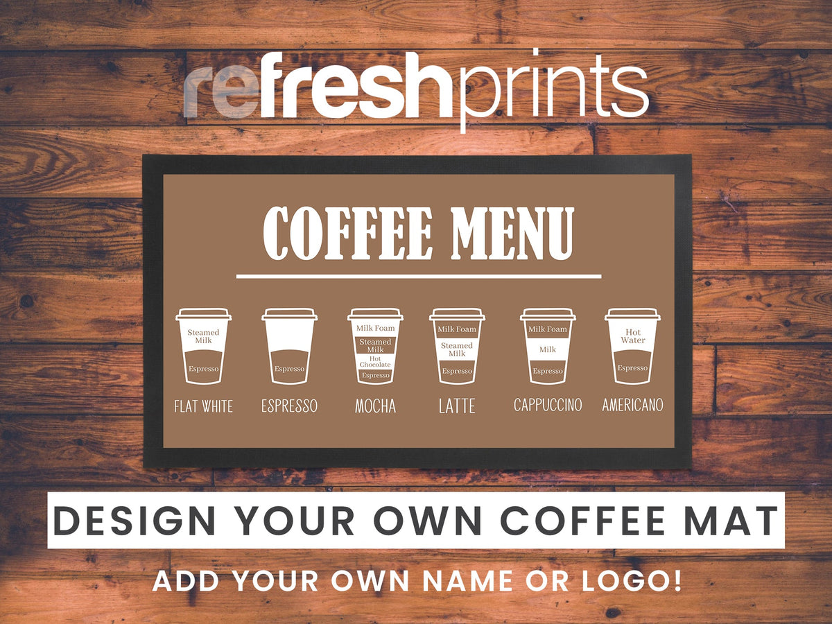 Personalised Coffee Menu Regular Counter Mat (Beige) Custom – Bar-Mats ...