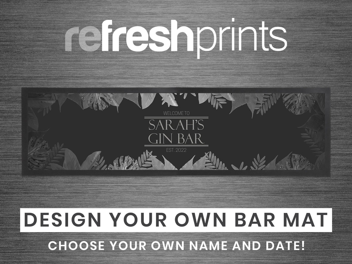 Personalised Grey Leaf Large Bar Runner Custom – Bar-Mats.co.uk