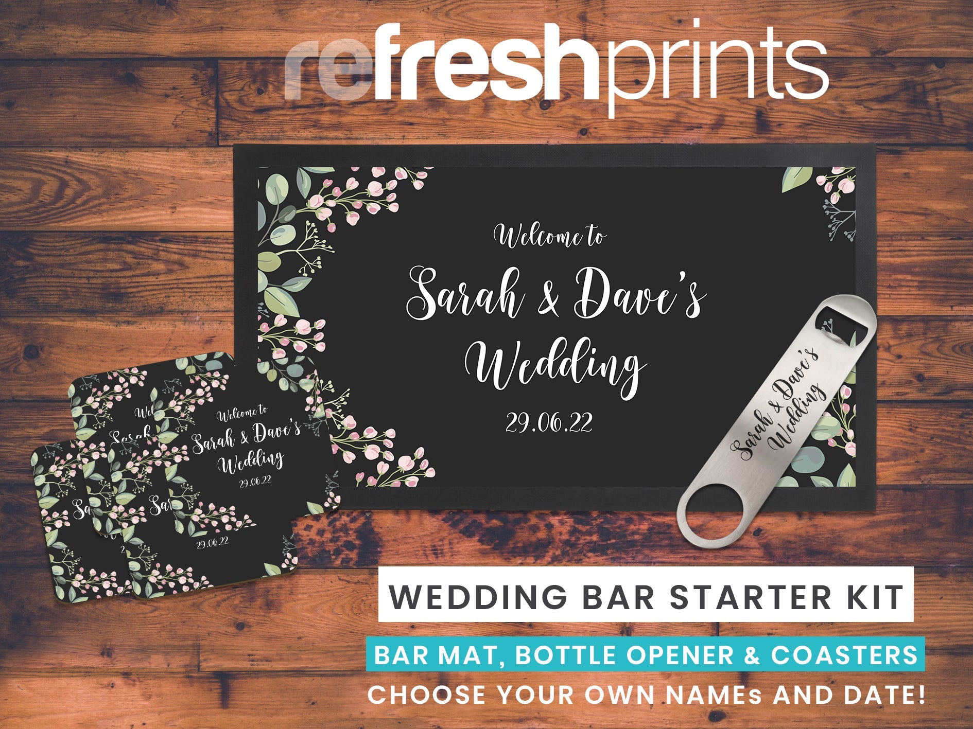 Personalised Wedding Border Bar Gift Set Custom – Bar-Mats.co.uk