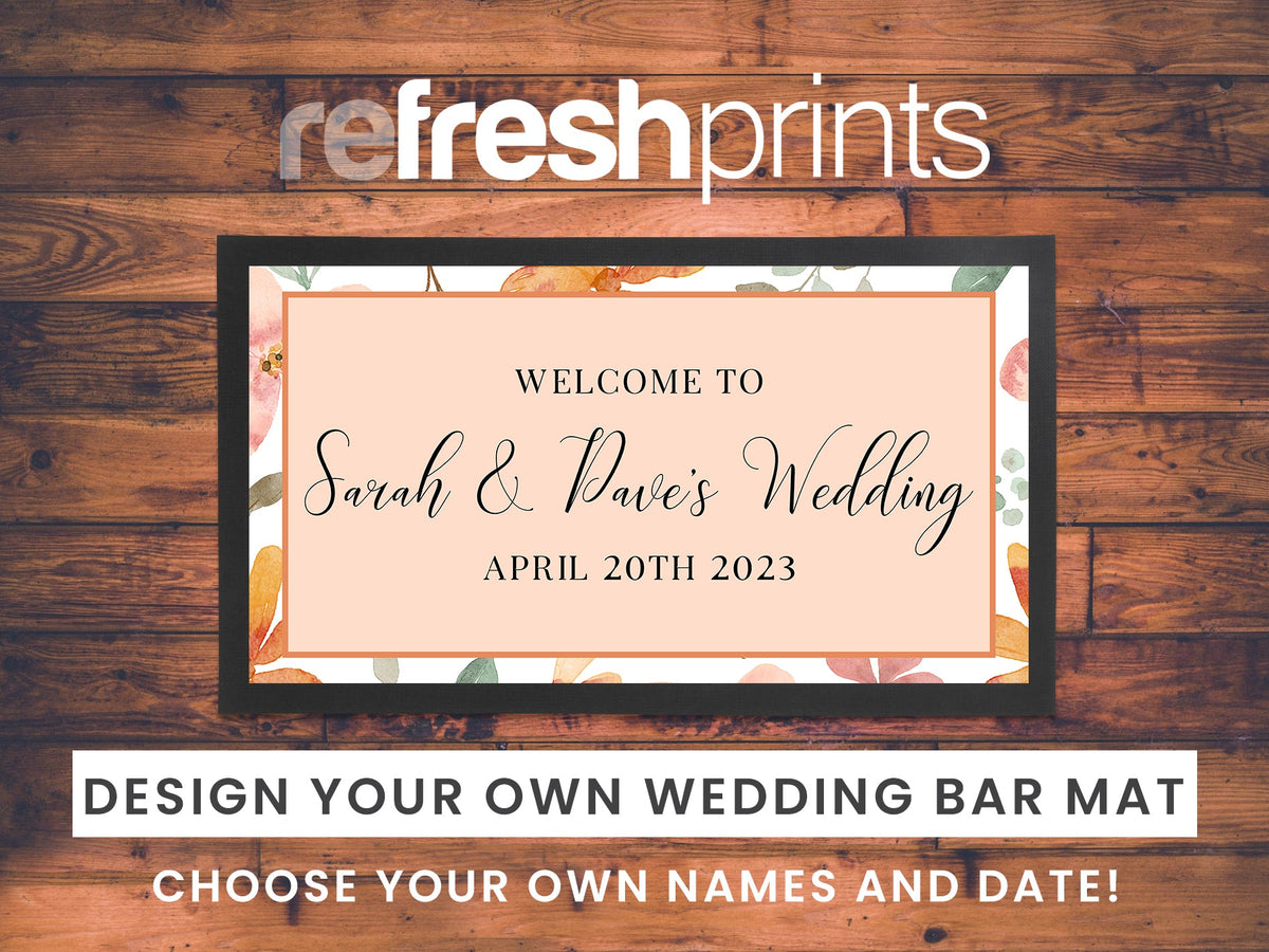 Personalised Wedding Floral Border Regular Bar Runner Custom – Bar-Mats ...