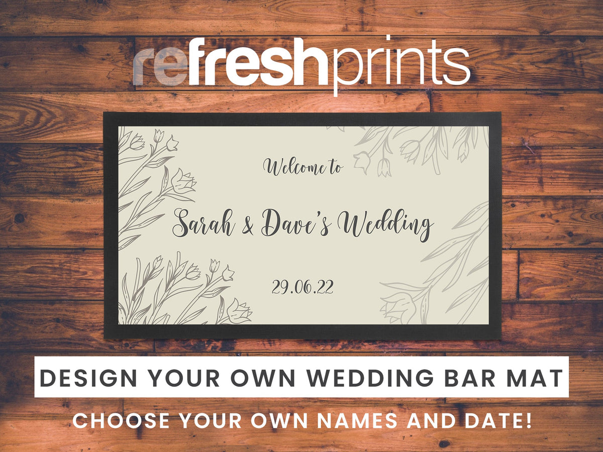 Personalised Wedding Minimalist Regular Bar Runner Custom – Bar-Mats.co.uk