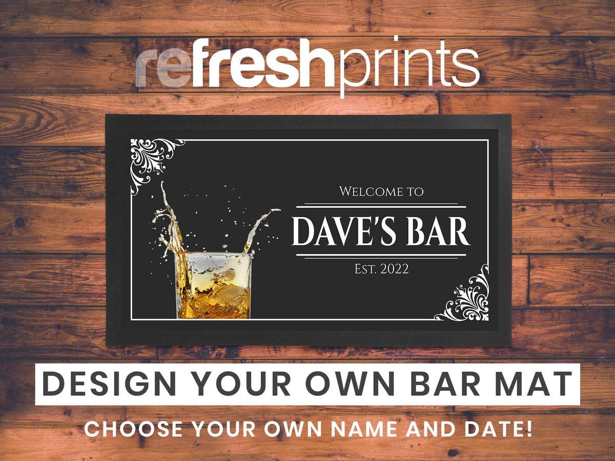 Personalised Whiskey Splash Regular Bar Runner Custom – Bar-Mats.co.uk